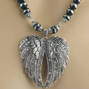 BG Designs | Jewelry | Silverblack Glass Angel Wing Necklace Set | Poshmark